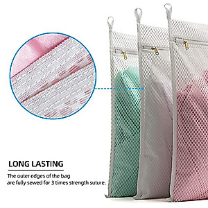 TENRAI Set of 3 Delicates Honeycomb Mesh Laundry Bags, with YKK Zipper, Hanging Ring, Lingerie, Hosiery, Gloves, Socks, Bra Mesh Wash Bags(3 Medium)