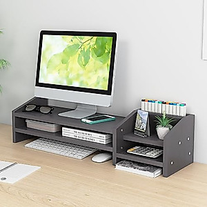 Catekro Monitor Stand Riser, 2 Tiers Wood Monitor Riser Stand with Storage Organizer, Multi-Purpose Desktop Organizer Riser for Computer,Laptop,Printer(Black)