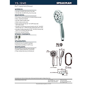 Speakman, Polished Chrome VS-1240 Rio Multi-Function Handheld Shower Head, 2.5 GPM
