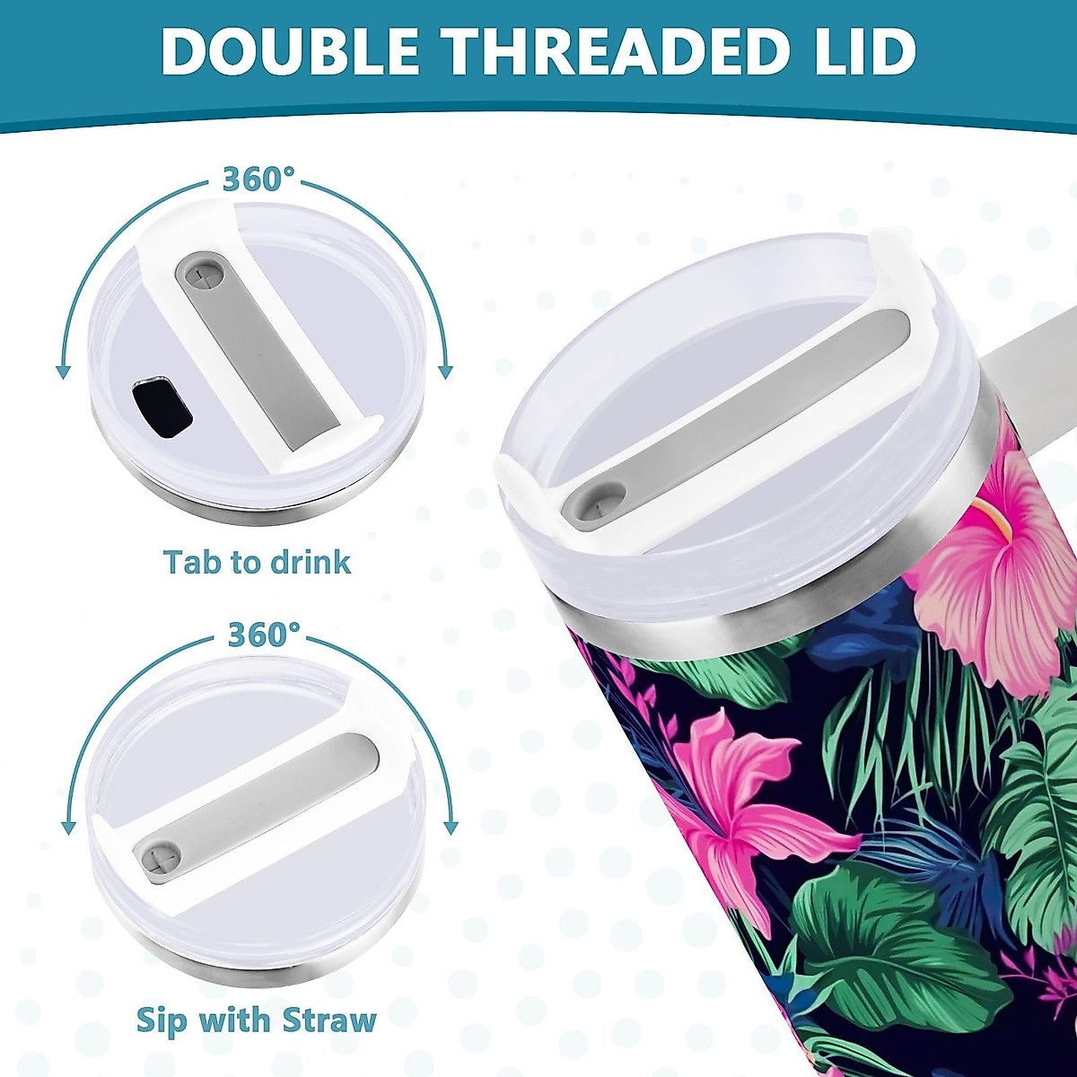 YKZEYK Tropical Floral Hibiscus 40 OZ Tumbler with Handle And Straw Insulated Tumblers Coffee Mug Travel Cup Cups with Lids And Straws Coffee Tumbler
