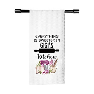 TSOTMO Gigi Gift Gigi Everything is Sweeter in Gigi’s Kitchen Grandma Kitchen Towel Dish Towel (Sweeter Gigi)