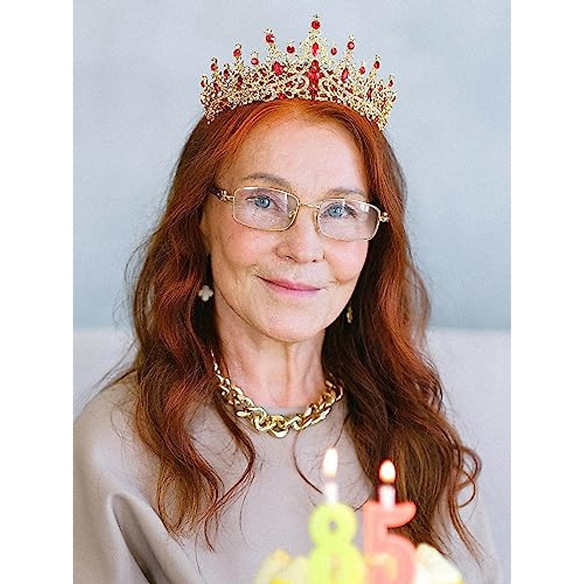 SWEETV Birthday Crowns for Women Gold Birthday Queen Sash and Tiara Set Rhinestone Princess Headband for Birth Day Party Photograph
