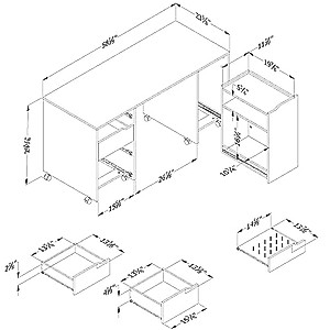 South Shore Crea Craft Table on Wheels with Sliding Shelf, Storage Drawers and Scratchproof Surface, Pure White