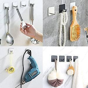 Aobvrey 8 Pack Adhesive Hooks, 4 Pack Razor Holder for Shower and 4 Heavy Duty Waterproof Sticky Hooks for Hanging Towels, Loofah, Coat, Hat (Silver)