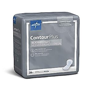 Medline ContourPlus Bladder Control Incontinence Pads, Ultimate Absorbency, 8" x 7", 28 Count