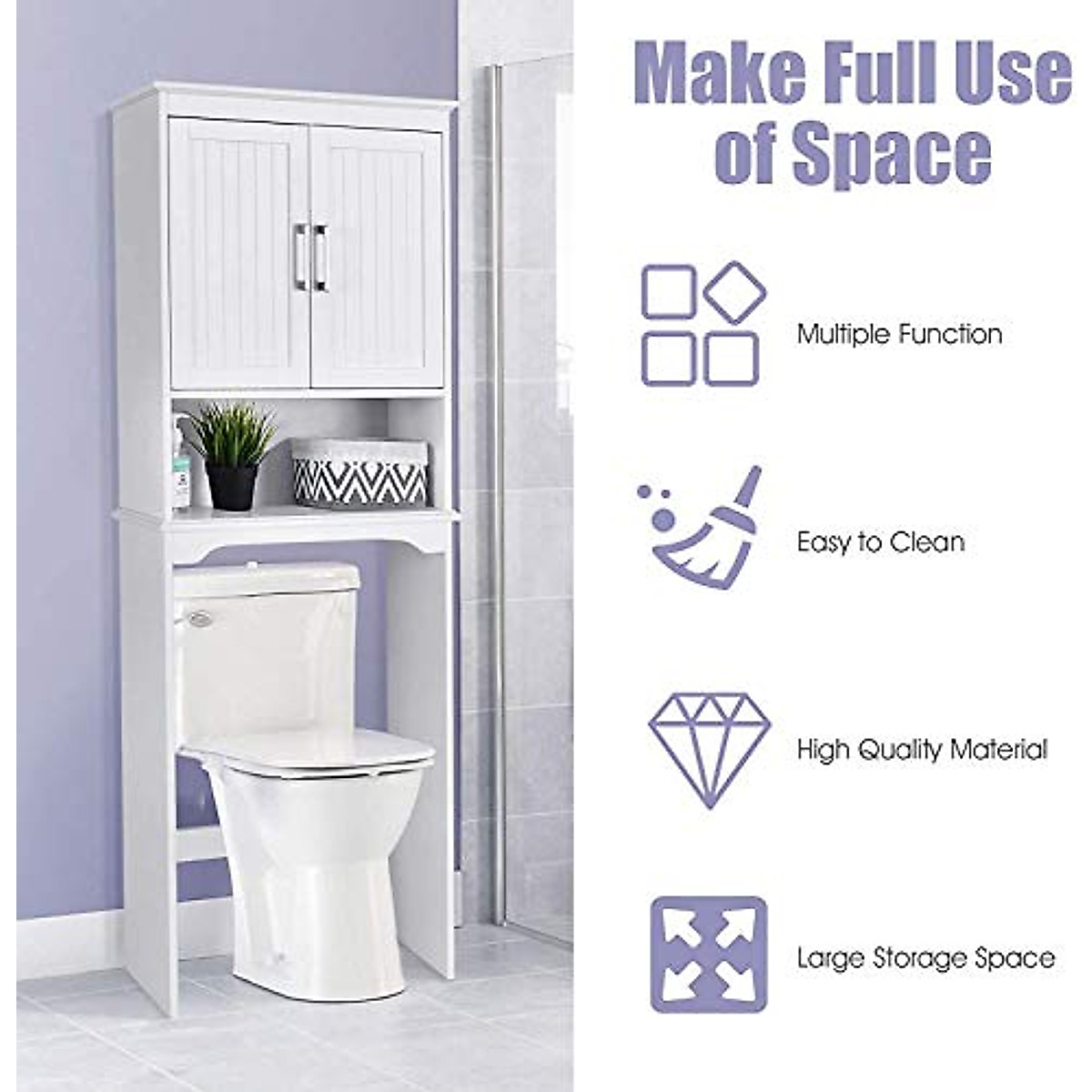Nightcore Bathroom Storage Rack Over The Toilet, Toilet Organizer with a Open Space, Space Saver Cabinet, Sturdy and Durable Bathroom Shelf, White