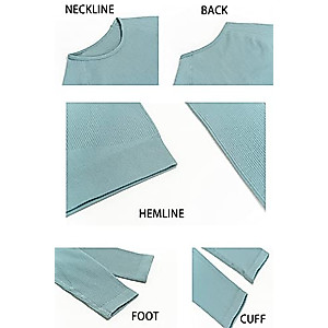 QINSEN Women's Winter Yoga Leggings 2 Piece Outfit Ribbed Seamless Long Sleeve Crop Top Sport Shirt Sets Tracksuit Blue M