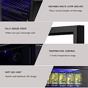 WANAI Beverage Refrigerator Cooler Fridge Glass Door 100Can Beer Fridge Cooler Drinks Wines Juice Soda Cooler Adjustable Shelves Blue LED Lights Temp Control for Home Office Dorm 3.2 Cu. Ft Shelves Blue LED Lights Temp Control for Home Office Dorm Bar 3.2
