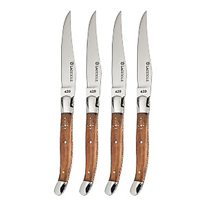 AU NAIN Laguiole Set of 4 Solid Stainless Steel Steak Knives (Olive Wood Handles) – Silverware Set – Laguiole Knives – Steak Knives – 4 Steak Knife Set – Cutlery Set For 4 - Dinner Knives