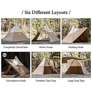 S'more Tetto 3 Person Canvas Tent, Large Waterproof & Windproof Glamping Tent, Hot Tent with Stove Jack, 4 Season Tipi, Teepee, Pyramid, Indian Tent, Ideal for Family Camping, Hiking, Backpacking
