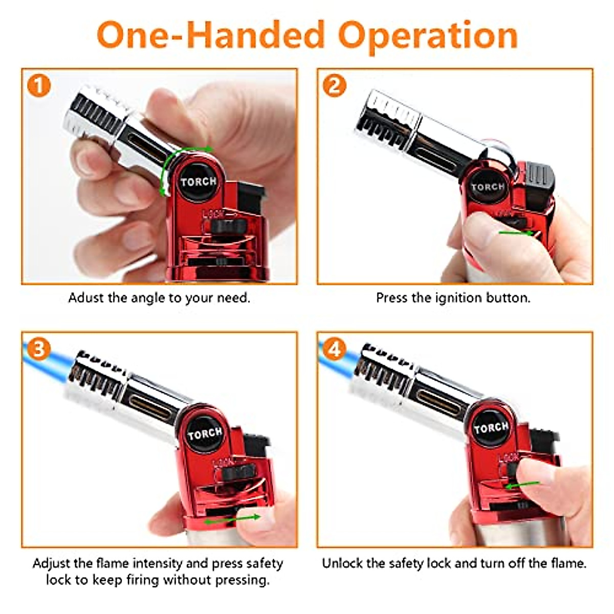 ZEBRE Butane Torch with Fuel Gauge, Refillable Kitchen Torch Lighter with Safety Lock and Adjustable Flame & Tube, Culinary Torch for Desserts, Creme Brulee, BBQ and Baking (Butane Gas Not Included)