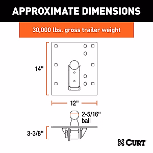 CURT 61052 Over-Bed Folding Ball Gooseneck Hitch, 30,000 lbs, 2-5/16-Inch Ball , Black