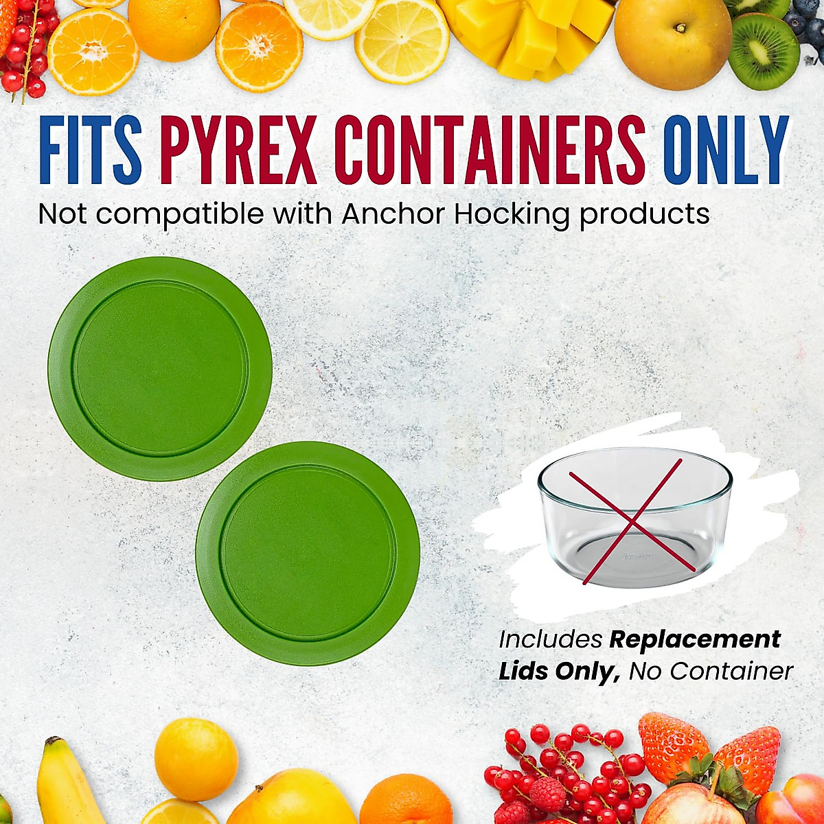 Replacement Lid for Pyrex 5" Storage Plastic Cover 2 Cup Bowl 7200-PC Turqoise (2-Pack)