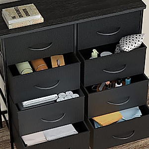 Kamiler Dresser with 8 Drawers,4-Tier Wide Chests of Drawers,Tall Storage Organizer Tower Unit for Bedroom,Living Room,Hallway,Closets - Sturdy Steel Frame,Wood Top, Easy Pull Fabric Bins(Black)