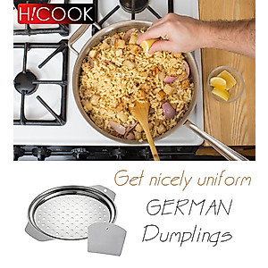 Hicook Stainless Steel Spaetzle Maker Lid with Scraper Traditional German Egg Noodle Maker Pan Pot Spaghetti Strainer