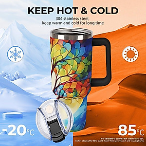FZQVSGW Tree 40 Oz Tumbler with Handle And Straw Stainless Steel Vacuum Insulated Tumblers Reusable Keep Drinks Cold Coffee Cup Holder Friendly Gifts for Women Men Car Gym Travel