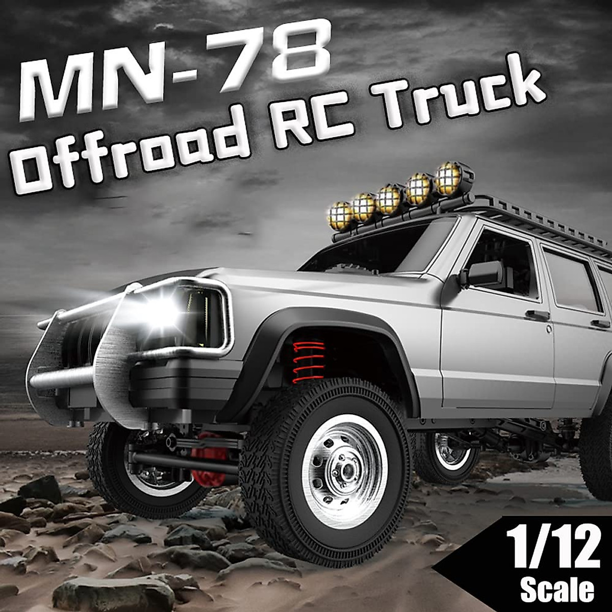 The perseids RC Car Remote Control Truck RC Rock Crawler 1:12 2.4G 4WD Off-Road High-Speed Vehicle Minitary Truck Electric Hobby Grade RTR Toy for Kids Over 14 and Adults (MN-99S(Gray))