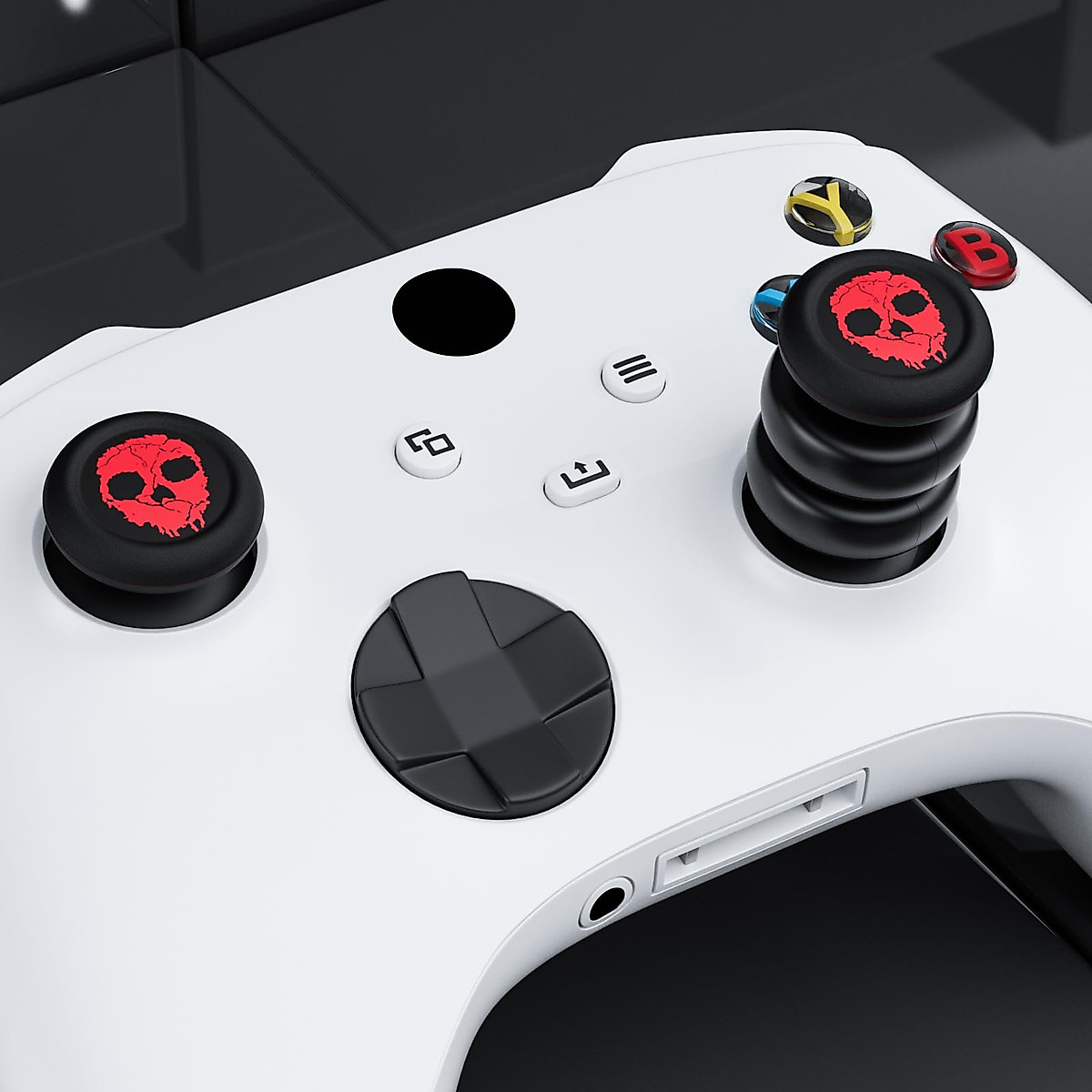 PlayRealm NO Falling Off Thumbstick Extender & Silicone Grip Cover 2 Sets for Xbox Series X/S & Xbox One S/X Controller(Ghost Red)