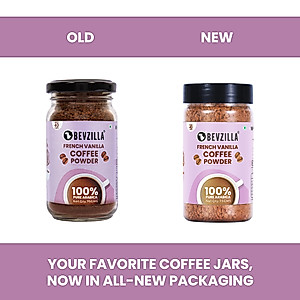 Bevzilla Instant Coffee Powder (French Vanilla Flavour) - 75 Grams | Premium Arabica Beans | Hot & Cold Coffee | Makes 40 Cups | Strong Coffee | Flavoured Coffee| Glass Jar