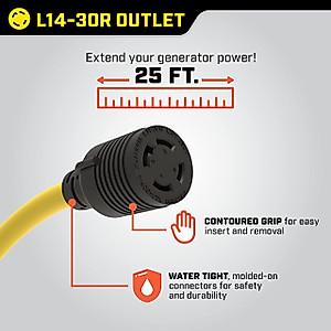 Champion 25-Foot 30-Amp 250-Volt Generator Power Cord for Manual Transfer Switch (L14-30P to L14-30R)