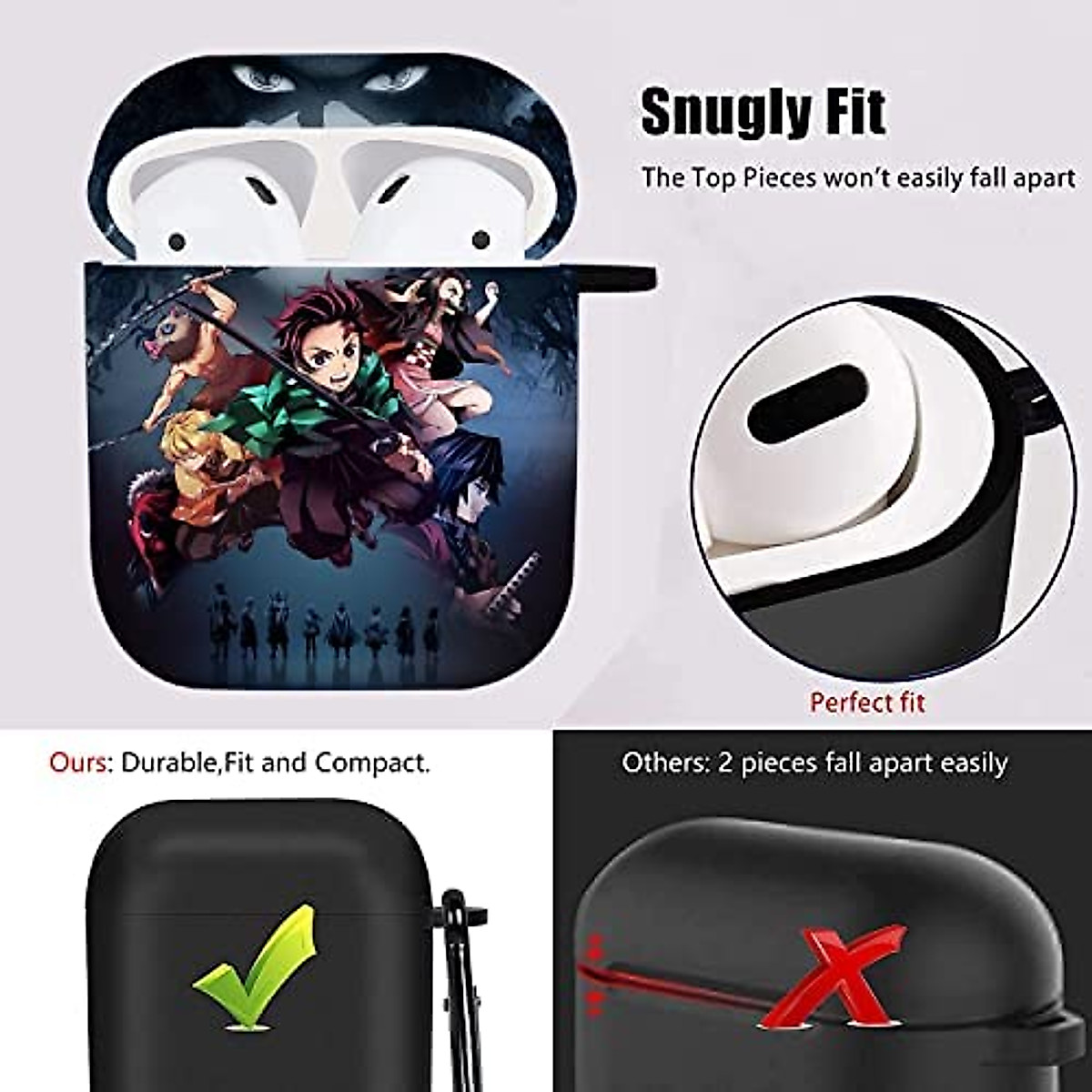 Airpods Case with Keychain Suitable for Airpods 1&2 Japanese Anime Airpods Protective Cover for Men Women Teens Adults