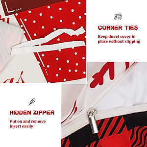 Lyacmy Merry Christmas Bedding Set Queen Size Christmas Tree Duvet Cover 3 Pieces Comforter Cover Set Snowflake Bedding Cover Quilt Cover with Zipper Closure Corner Ties (1 Duvet Cover, 2 Pillowcase)