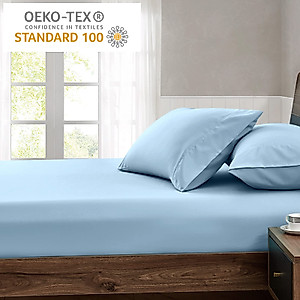 FreshCulture Full Fitted Sheet Only - Hotel Quality Fitted Sheet Full Size - Ultra Soft & Breathable - Brushed Microfiber - Deep Pocket - Cooling Fitted Sheets for Full Size Bed (Light Blue)