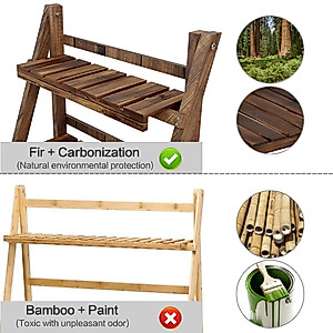 Yaheetech Folding Plant Stand Wooden Foldable Plant Shelf 3-Tier Flower Pot Stand Plants Display Shelf Rack Ladder Garden Indoors Outdoors 23.6 x 15 x 36.6in