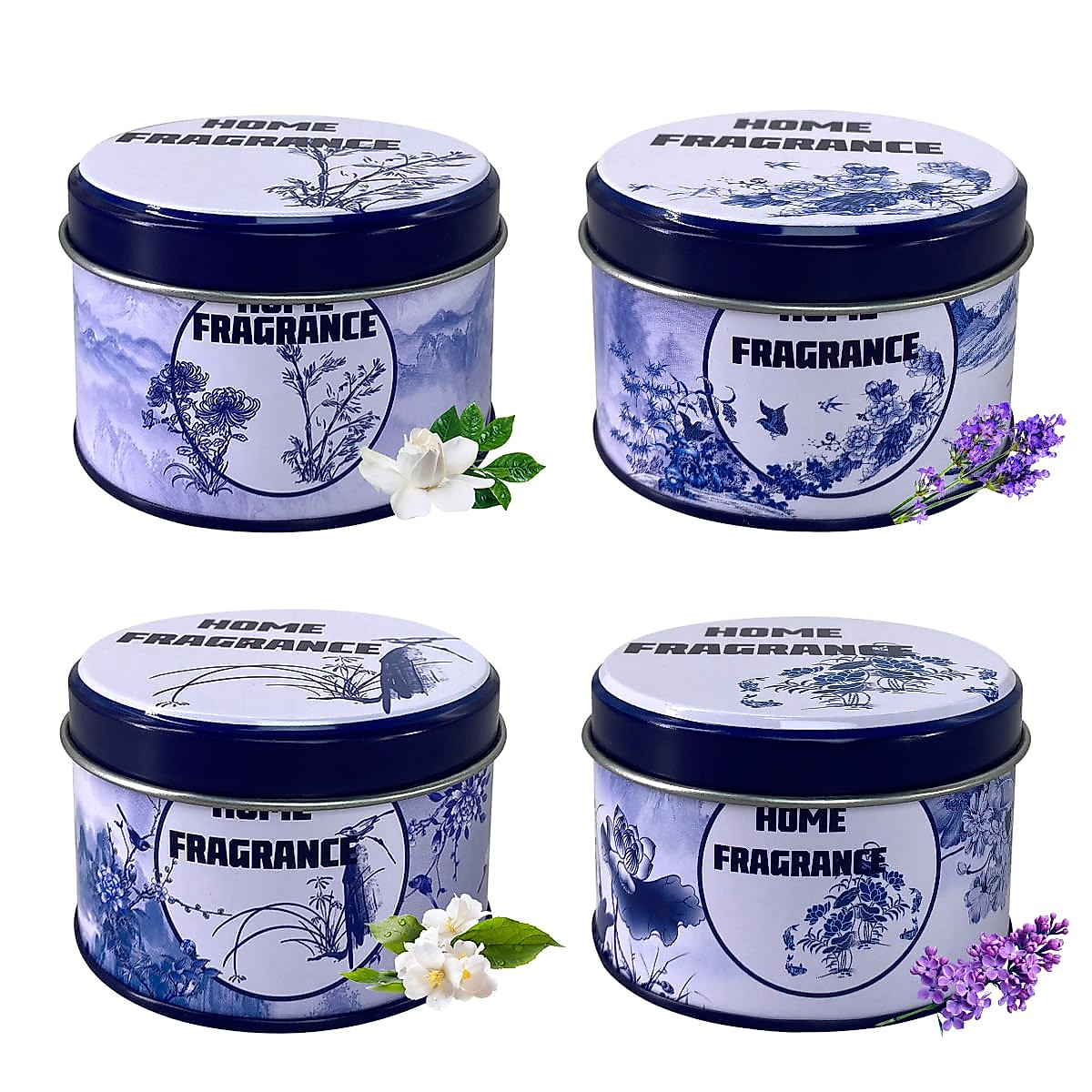 4 Pack Home Scented Candles - Strong Lavender, Vanilla Jasmine, Lilac & Gardenia Candle, 4.4 Oz, 100% Soy, Non-Toxic, Small Candle Set for Aromatherapy & Gifts