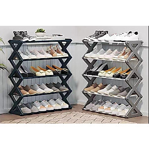 Space Saving Simple Portable Multiple Specifications Folding 4 Tier Plastic Shoe Bench Standing Racks Shoe Shelves Racks (Pink Cloth and Pink Plastic Edges)