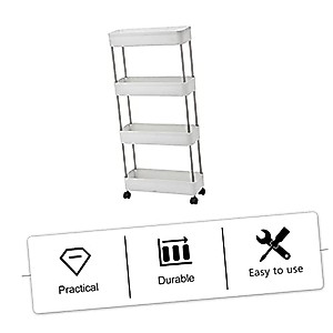 USHOBE Trolley 4 Storage Rack Kitchen Slide Out Cart Bathroom Rolling Cart Storage Rack with Wheels Makeup Rolling Cart Slim Storage Cart Wheel Dolly Cosmetics Organizer Storage Basket