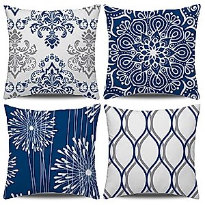Coliuso Decorative Throw Pillow Covers 18x18 Set of 4, Blue Modern Simple Square Pillow Case Cushion Cover for Sofa Couch Farmhouse Outdoor Living Room (Blue, 18"x18")