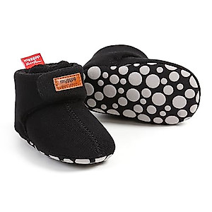 Timatego Newborn Baby Boys Girls Cozy Fleece Booties with Grippers Stay On Slipper Socks Infant Toddler Crib Winter Shoes for Boys Girls (12-18 months toddler 32 Black)