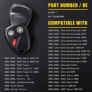 OGATOO Key Fob Replacement Fits for Chevy Silverado Avalanche Suburban Tahoe SSR GMC Sierra Yukon Saturn Vue Cadillac Escalade 2003 2004 2005 2006 2007, 3 Button #LHJ011 Car Remote Control Set 2