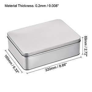 uxcell Metal Tin Box, 8.66" x 6.3" x 2.72" Rectangular Empty Tinplate Storage Containers with Lids, Silver Tone