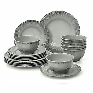 TP Dinnerware Set, Dinner Service for 6 with Bowls and Salad Dinner Plates,18-Piece Melamine Dishes Set (Gray)
