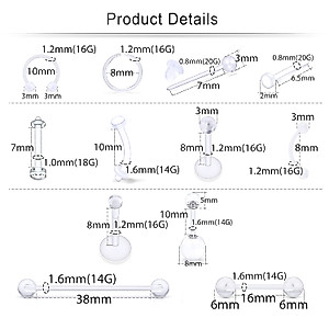 Cisyozi 16G Clear Plastic Nose Rings Stud Piercing jewelry Retainer Work Sport Surgery Silicone Lip Septum Eyebrow Belly Nipple Tongue Ring Cartilage Tragus Earrings Hoop Industrial Piercing Jewelry
