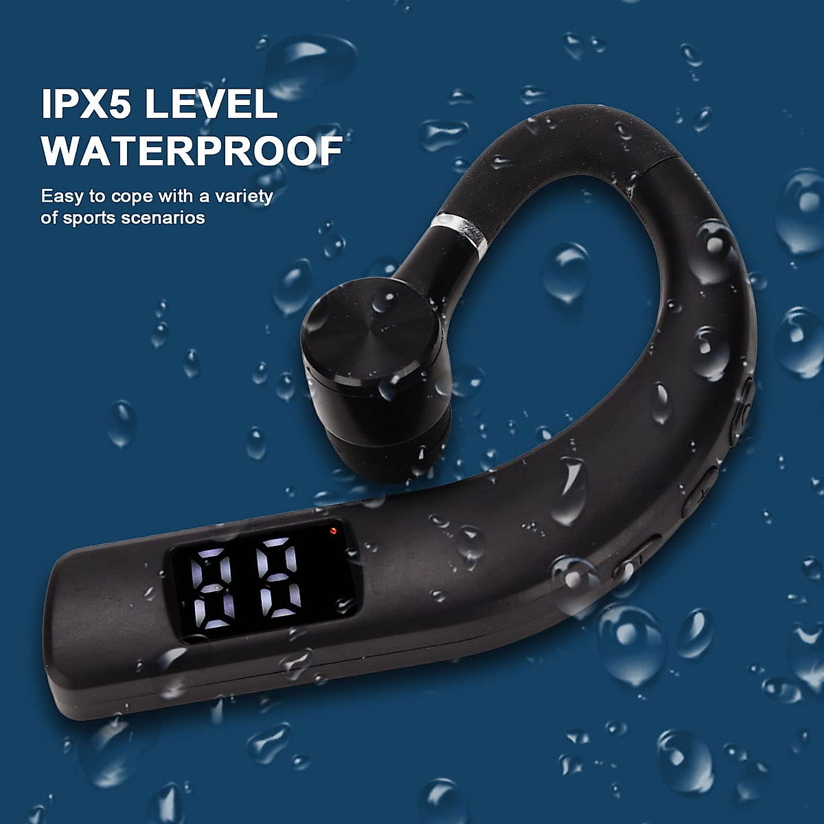 ASHATA Bluetooth Earpiece, BT5.2 Handsfree Bluetooth Headset, 240mAh Battery, IPX5 Waterproof 180 Degree Rotating Ear Hook Earphone for Phone Laptop Trucker Driver