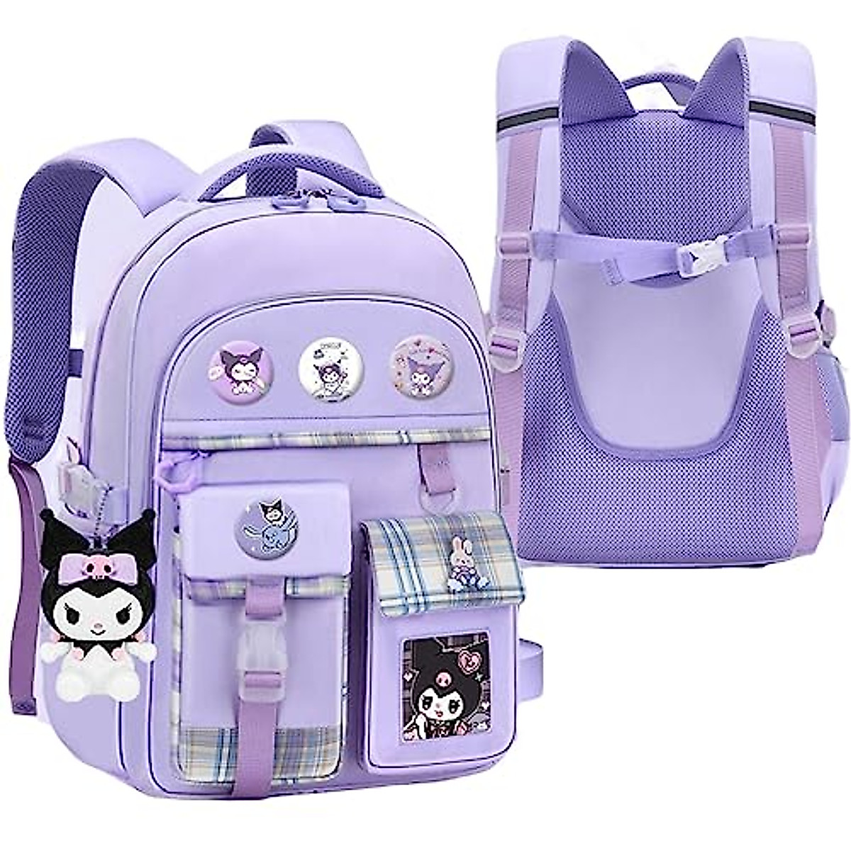 HAPIKI Kawaii Backpack with 18Pcs Accessories Anime Cartoon Bag with Cute Pin Anti Theft Travel Aesthetic Season Gifts Backpack (Purple)