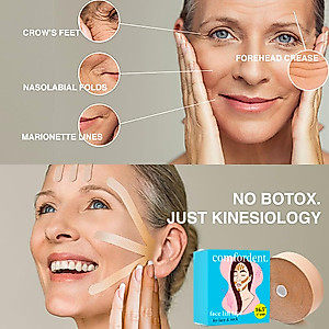 Comfordent Kinesiology Tape for Face & Neck Lift - Non-Invasive Wrinkle Remover - Anti-Wrinkle Myofascial Release - V-line Chin Skin Lifting Sticker Sleep Strip Patch Roll (Beige)
