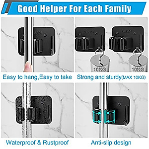 Broom Holder Wall Mount, Screw Drilling & No Drill Sturdy Heavy Duty Stainless Steel Wall Mounted, Broom Organizer Wall Mount with Hooks Hanger, Wall Holder for Bathroom, Garage, Kitchen, Garden