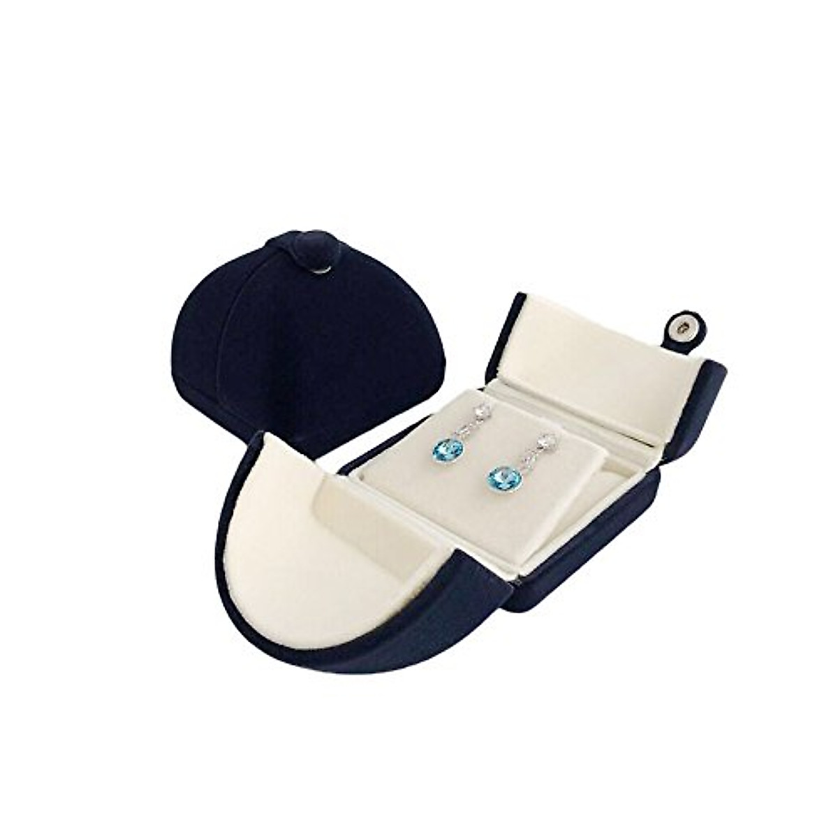Svea Display Navy Blue Velvet Premium Grade Jewelry Box for Earrings Necklace Double Layer Modern Unique Design Packaging Gift for Her (Jewelry is not included)
