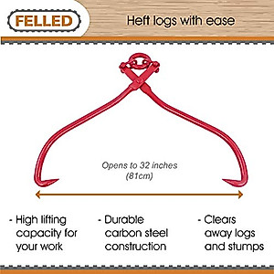 Felled Timber Claw Hook, 32in - Log Lifting Tongs Heavy Duty Grapple Timber Claw, Lumber Skidding Tongs Logging Grabber