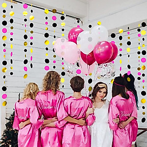 46 Ft Black Hot Pink and Gold Circle Dots Garland Hanging Paper Polka Dots Streamer for Birthday Bachelorette Engagement Wedding Baby Bridal Shower Anniversary Minnie Theme Party Decorations Supplies