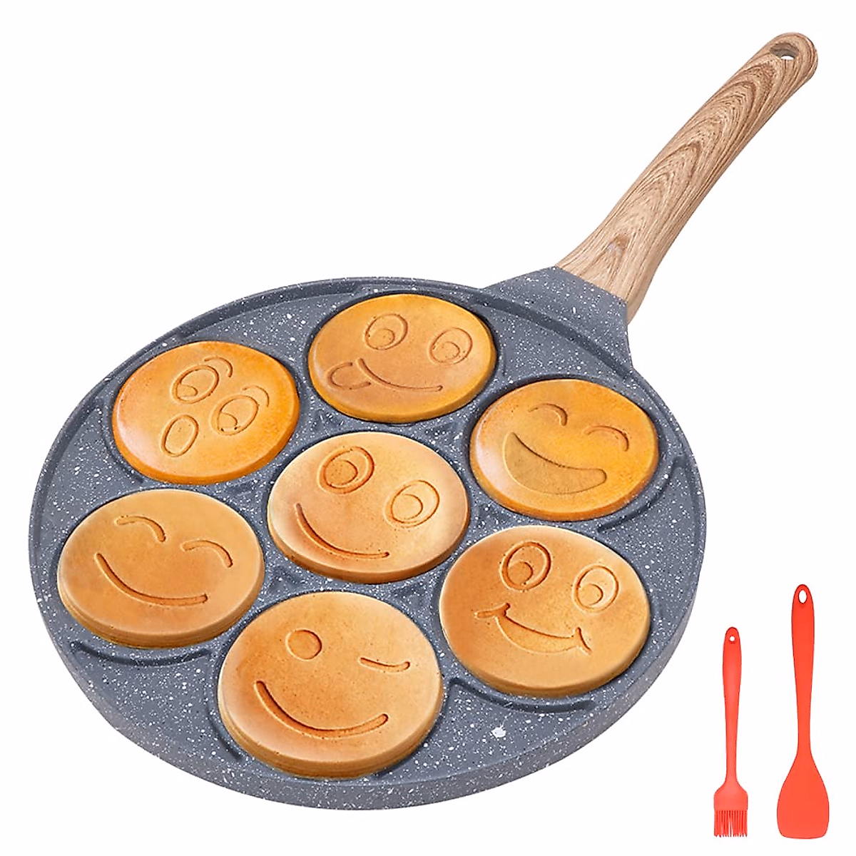 Bobikuke Pancake Pans For Kids,Pancake Shapes Pan,Mini Pancakes Maker Nonstick Pancake Griddle 7 Hole Smiley Face Pancake Mold For Breakfast,10 Inch
