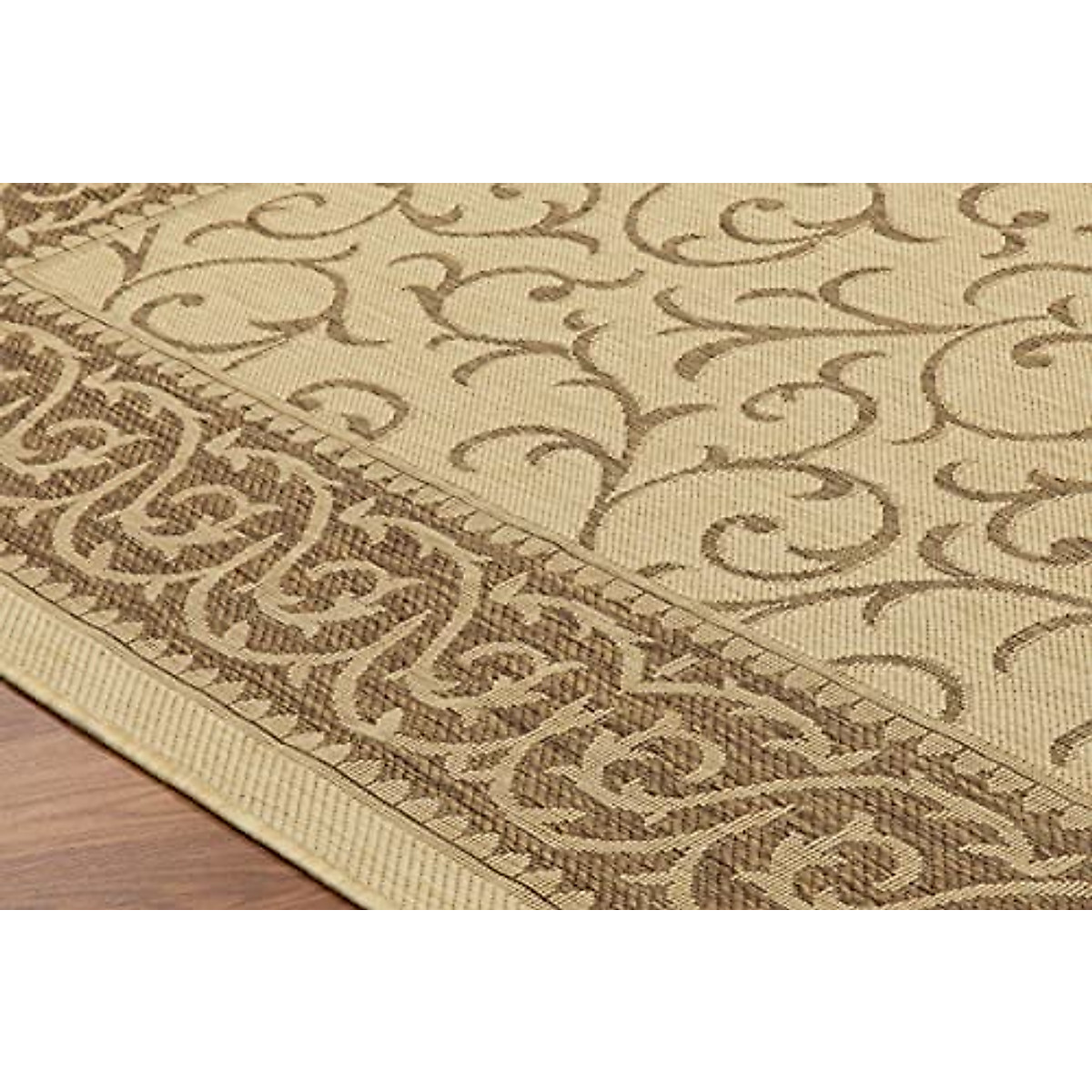 Msrugs Area Rugs - 9x12 Flatweave Collection Key West Beige/Gold Indoor/Outdoor Modern Area Rug - Contemporary Floral Carpet for Patio, Deck, Porch, Camp and Picnic (8'10''x11'9'')