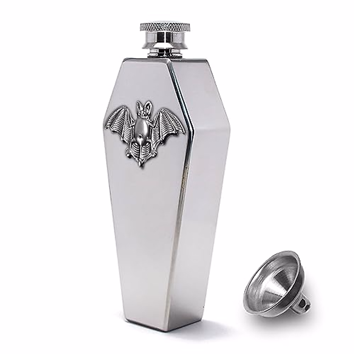 AORCMITN Coffin Bat Flask With Funnelfor Liquor For Men Women Drinking Whiskey Alcohol Stainless Steel Flasks (Silver- 3.5oz)