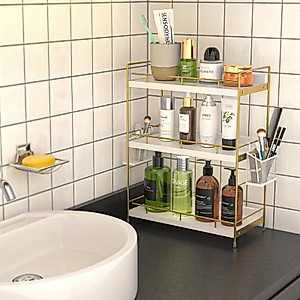 Bathroom Organizer Countertop ,3 Tiers Bathroom Countertop Organizer,Bathroom Counter Organizer With Basket,Gold Vanity Organizer Countertop Table for Skincare Cosmetics, Dressers, Cosmetic Organizerr