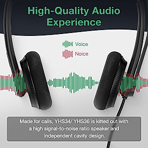 Yealink Phone Headsets for Office Phones YHS34 Lite QD to RJ9 Wired Headset for Yealink Compatible with Poly Snom Grandstream Phones Desk Landline Headset with Microphone -Dual/111g/2.1m Cable