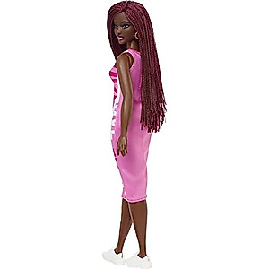 Barbie Fashionistas Doll #189 with Curvy Body, Crimson Braids, Sleeveless Love Dress & Hoop Earring Accessory